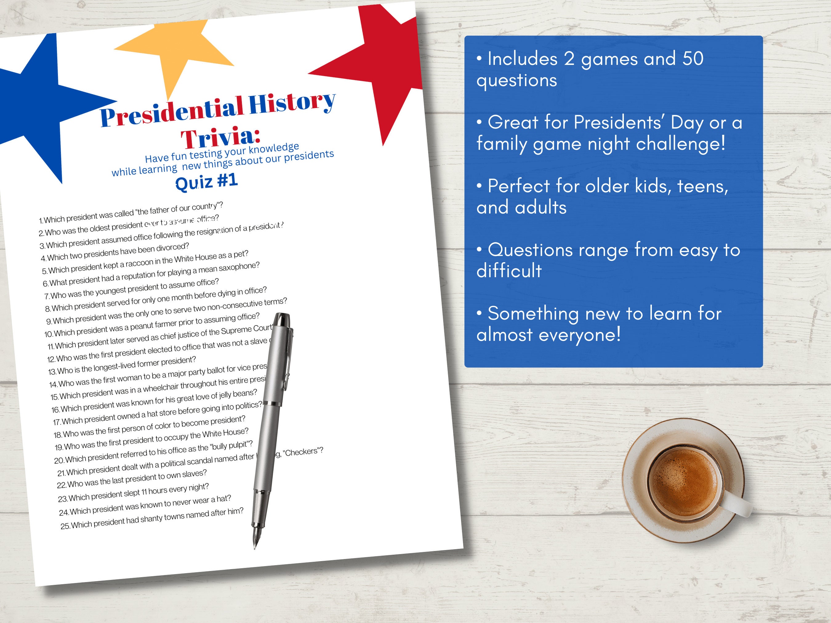 Presidents' Day Trivia Game - | Triva Quiz | Presidents Day Games ...