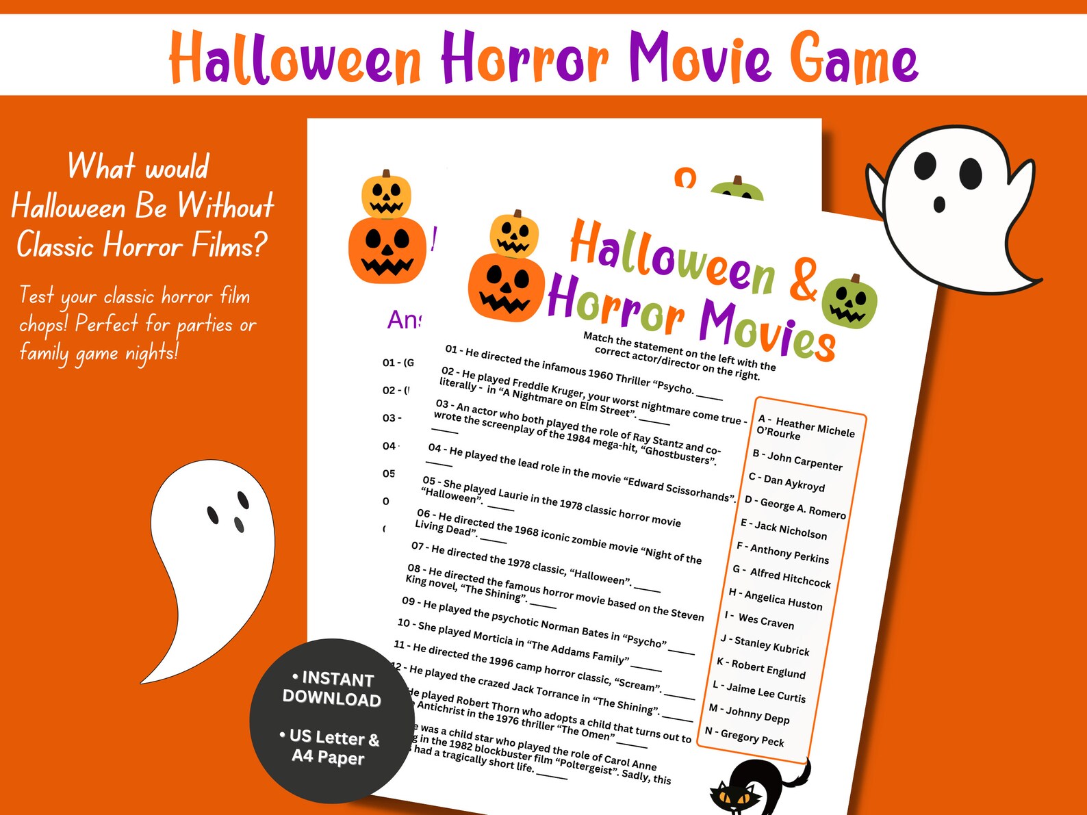 Halloween Classic Horror Films Trivia Game | Halloween Party Game for ...