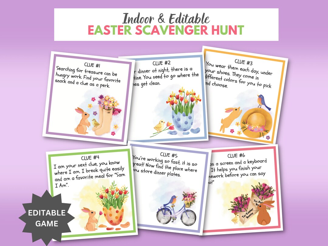 Easter Scavenger Hunt for Kids | Indoor Treasure Hunt | Editable ...