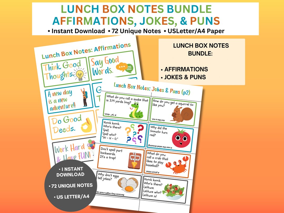 Lunch Box Notes - Affirmations and Jokes Icebreaker Bundle | Printable ...