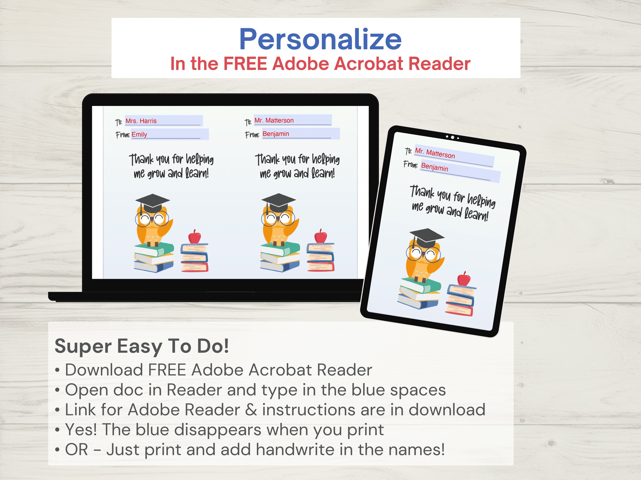 Personalized Teacher Appreciation Week Gift Card Holder, Printable End ...