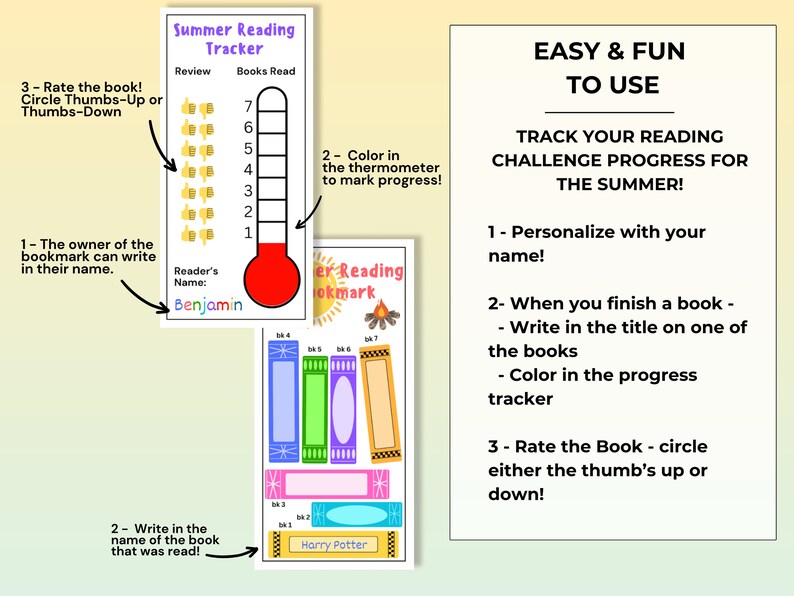 Printable Summer Bookmarks and Progress Tracker Combo for Kids, Summer ...