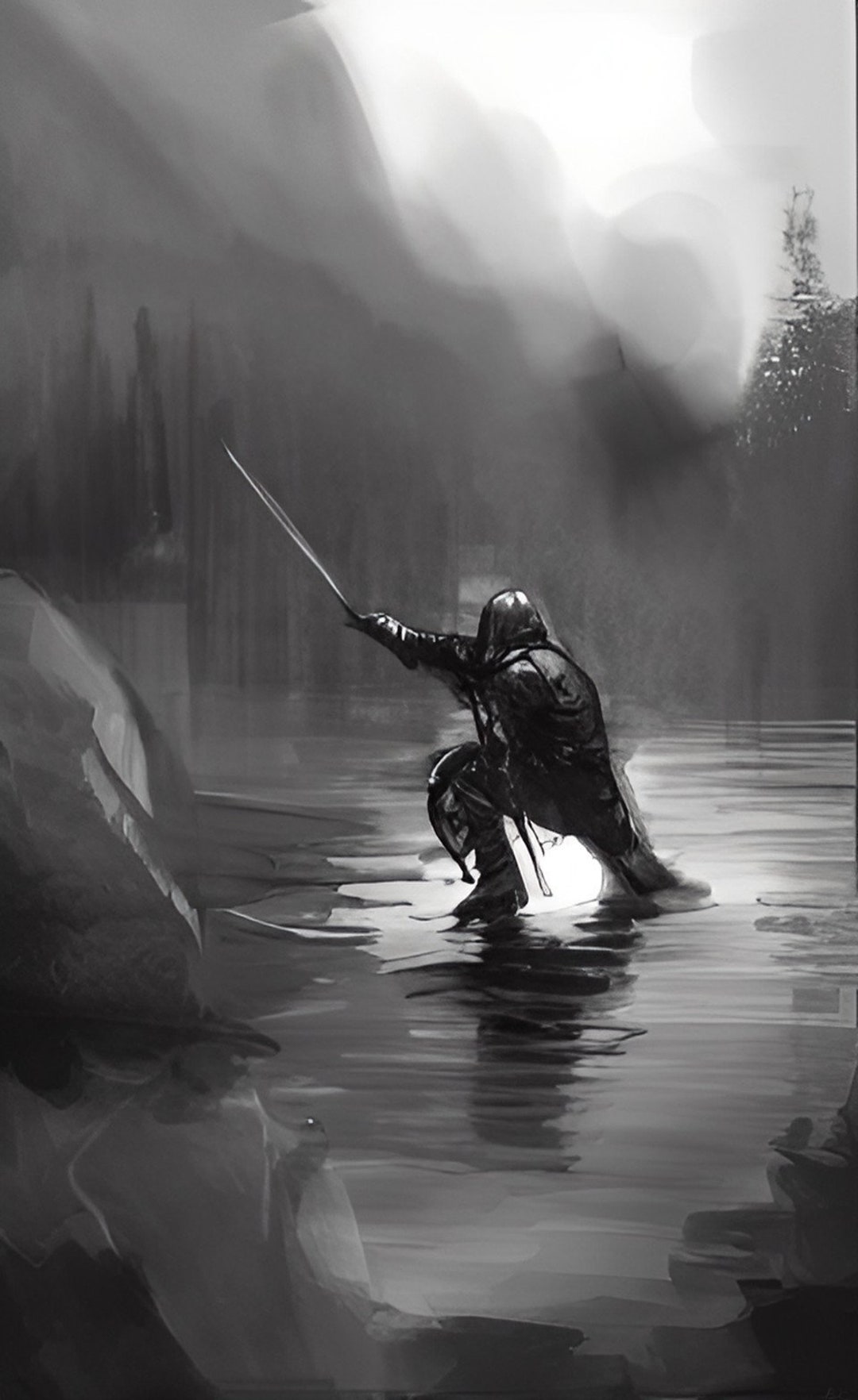 Ink Portrait of Saluting Knight: Dark Oil Figure Canvas - Etsy