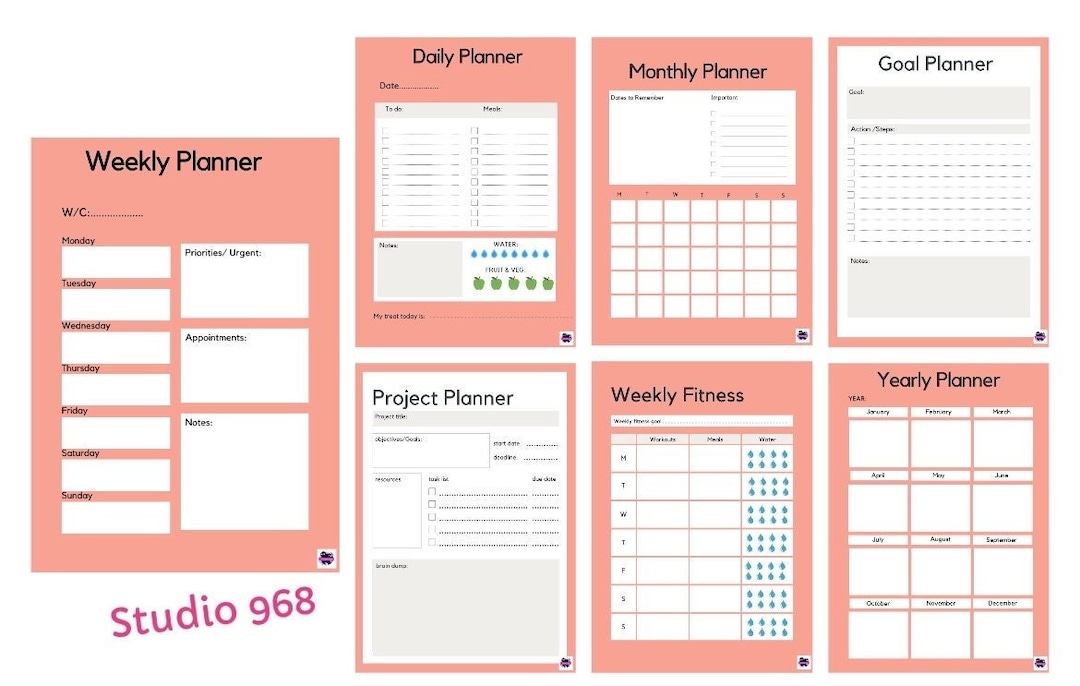 Digital Planner Printable - PDF - Peach - Etsy