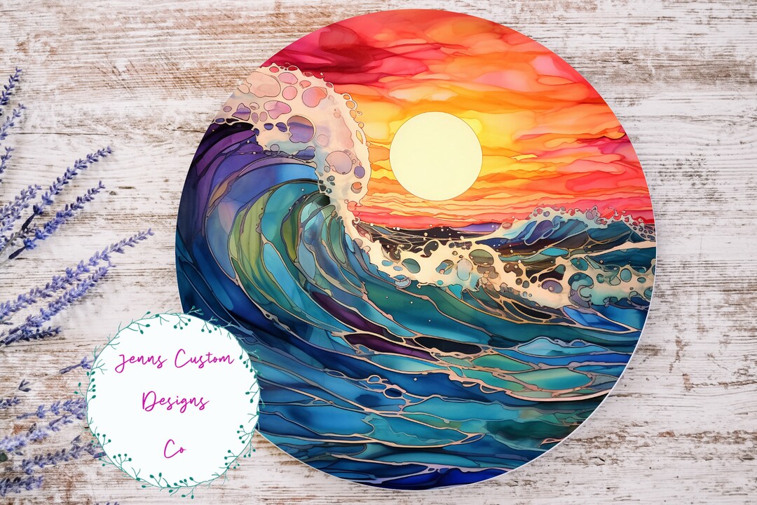 Bright Colorful Ocean Wave Sublimation Round Door Hanger Design PNG ...