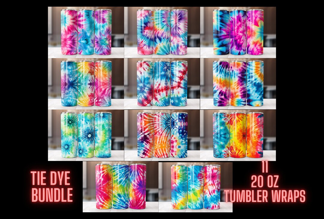 Vibrant Tie Dye Bundle 20 Oz Skinny Tumbler Sublimation Design Digital ...