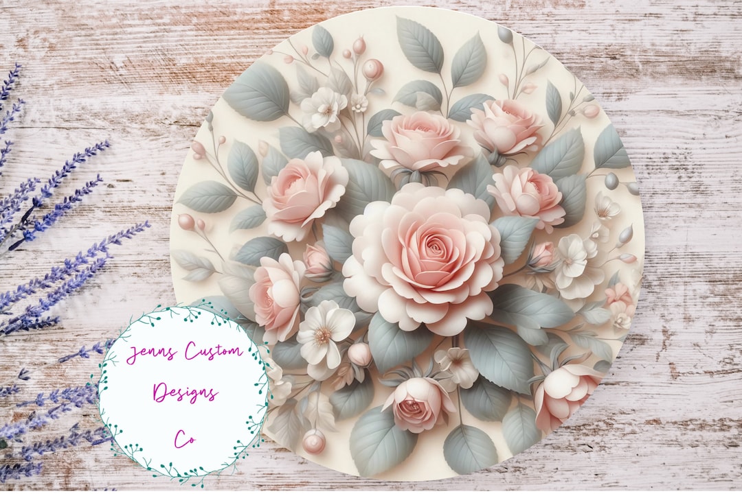 Pink Roses Sublimation Round Door Hanger Design PNG, Flower Sublimation ...