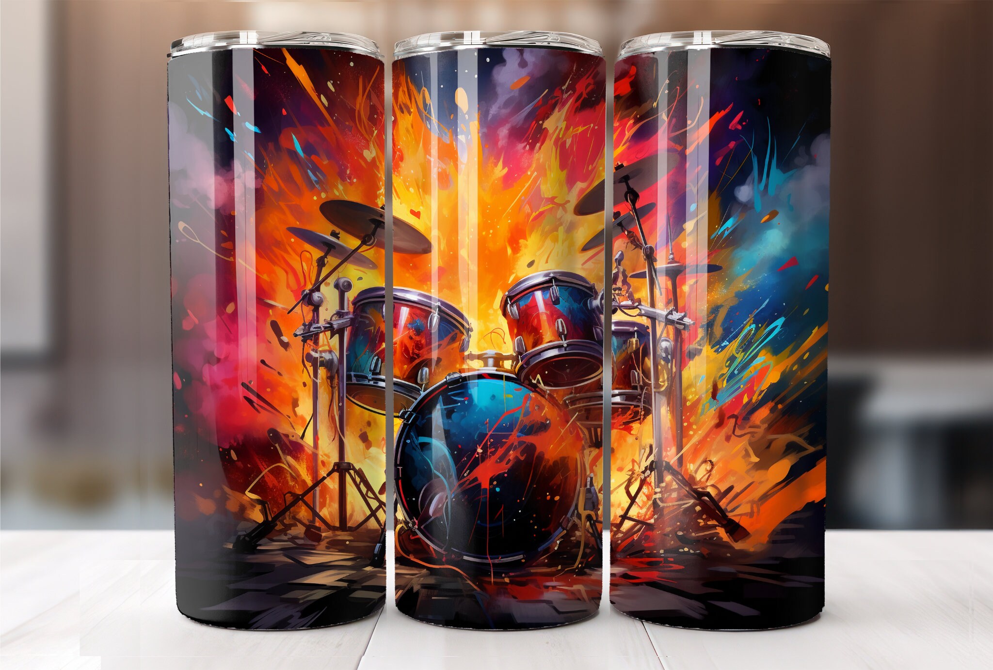 Drum Set With Graffiti Drummer 20 Oz Skinny Tumbler - Etsy