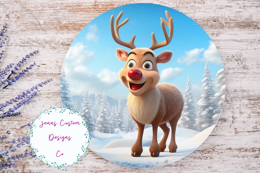 Rudolph, Red Nosed Reindeer Sublimation Round Door Hanger Design PNG ...