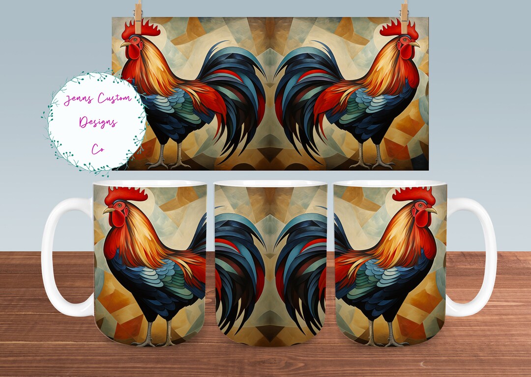 Colorful Roosters Mug Sublimation Design Digital Download PNG Rooster ...