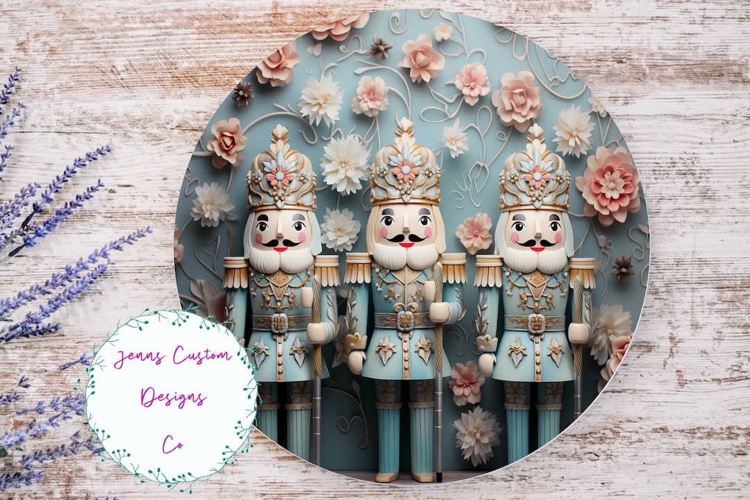 Traditional Pastel Nutcrackers Sublimation Round Door Hanger Design PNG, Sublimation Design for ...
