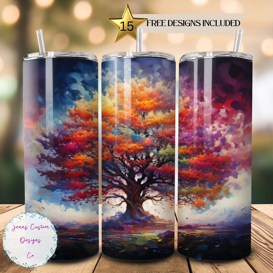 Bright Vibrant Colors Tree of Life 20 Oz Skinny Tumbler Sublimation ...