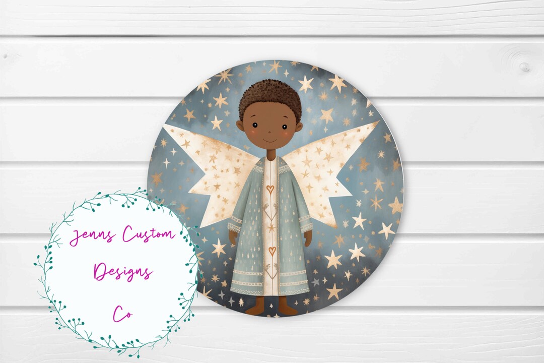 Boy Christmas Angel Sublimation Round Door Hanger Design PNG, Christmas ...