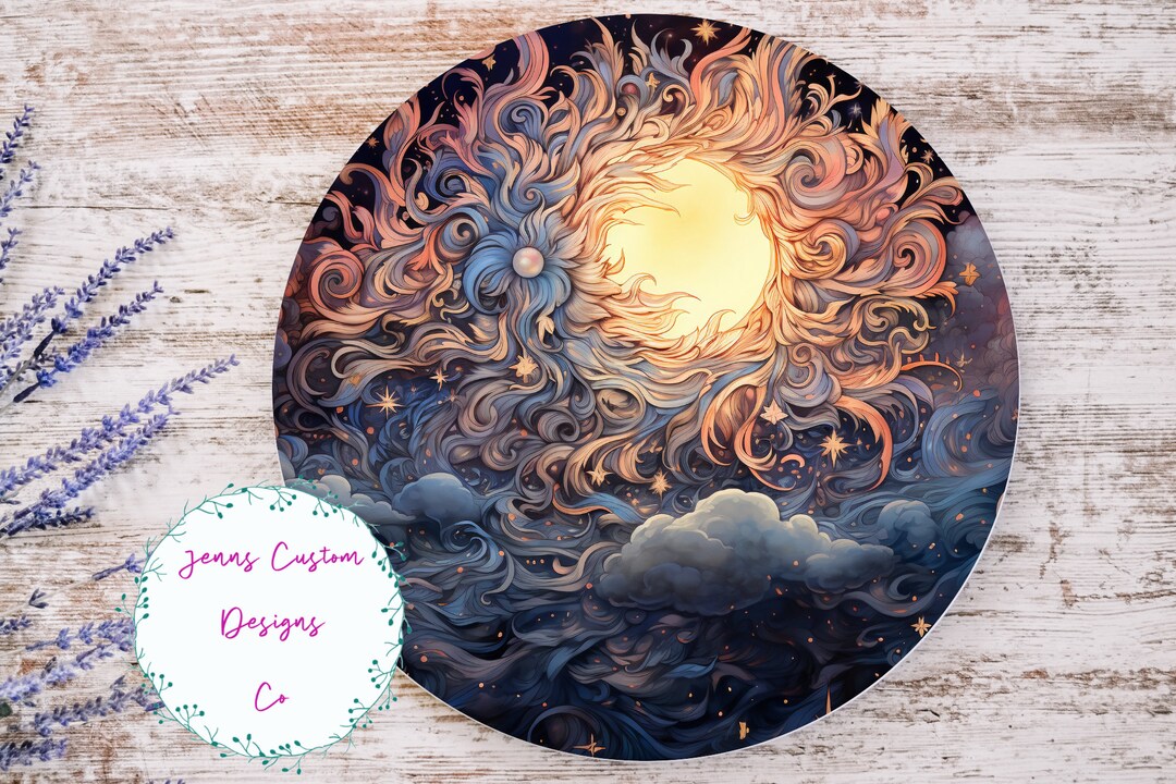 Abstract Sun and Clouds Sublimation Round Door Hanger Design PNG ...