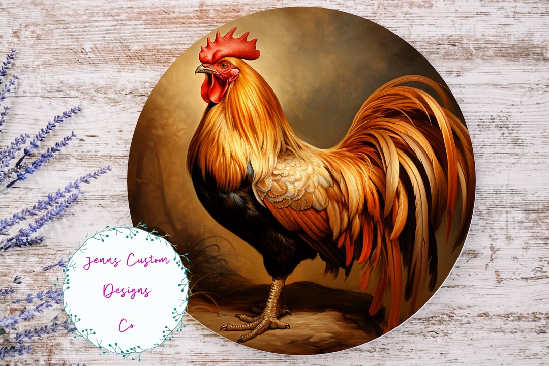 Realistic Rooster Sublimation Round Door Hanger Design PNG, Sublimation ...