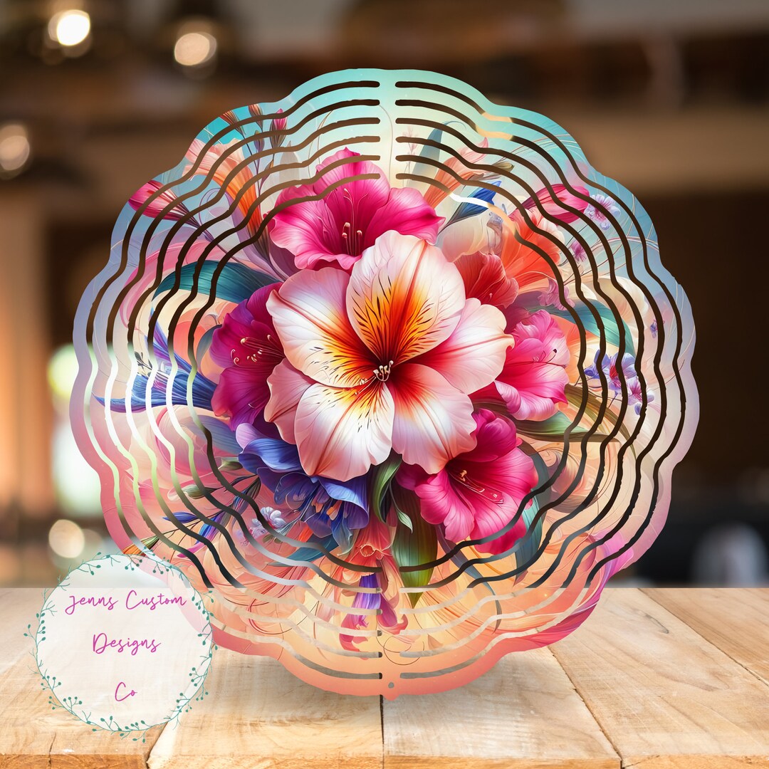 Watercolor Lily Wind Spinner PNG, Wind Spinner Sublimation Design, Download, Watercolor Floral ...