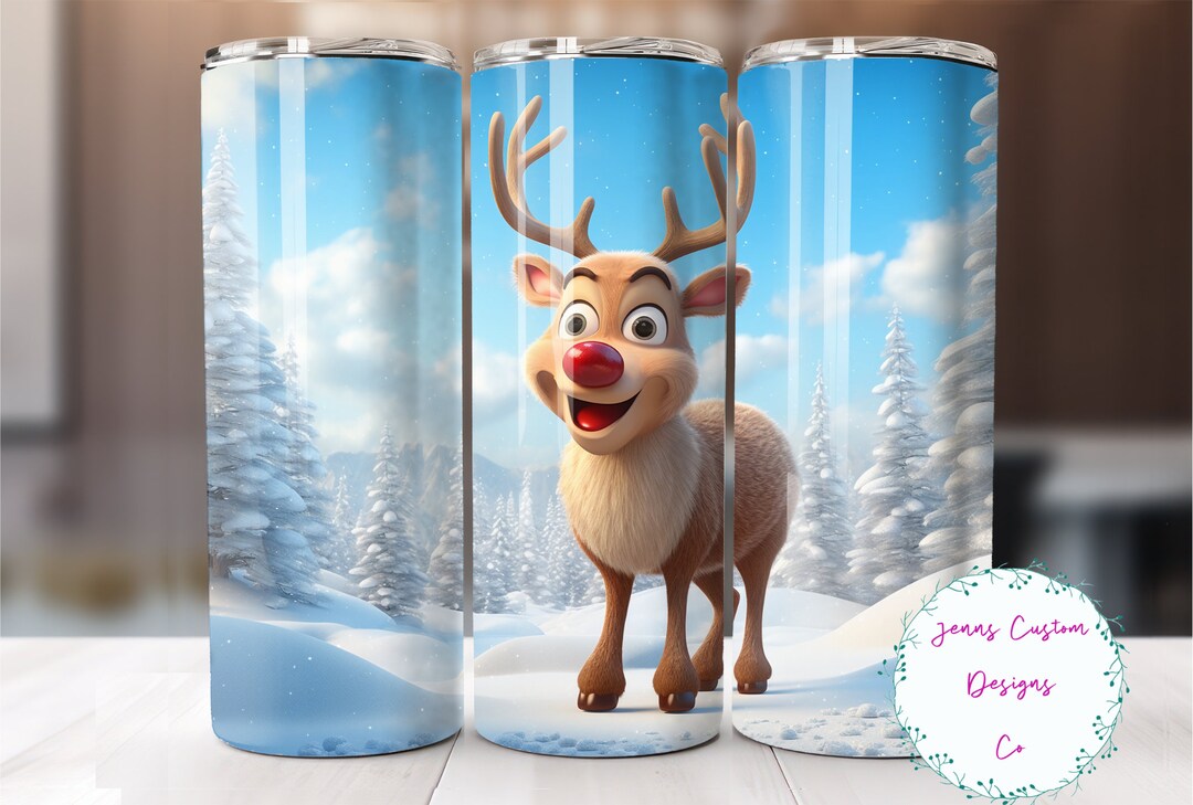 Cute Rudolph the Red Nosed Reindeer 20 Oz Skinny Tumbler Sublimation ...