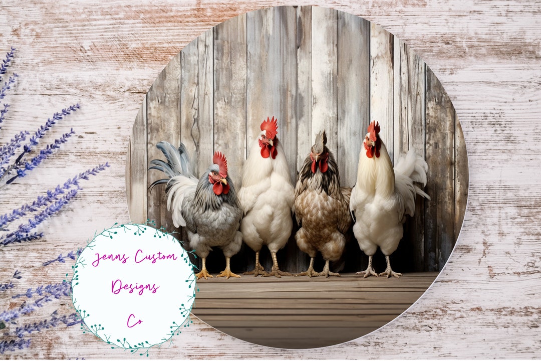 Realistic Farmhouse Chickens Sublimation Round Door Hanger Design PNG ...
