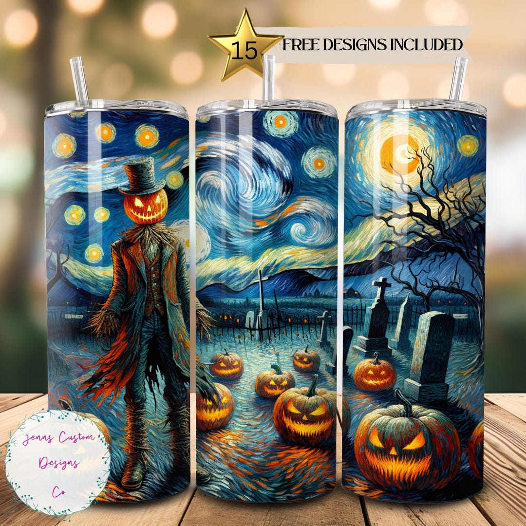 Halloween Scarecrow and Jack O Lanterns Skinny Tumbler Sublimation ...