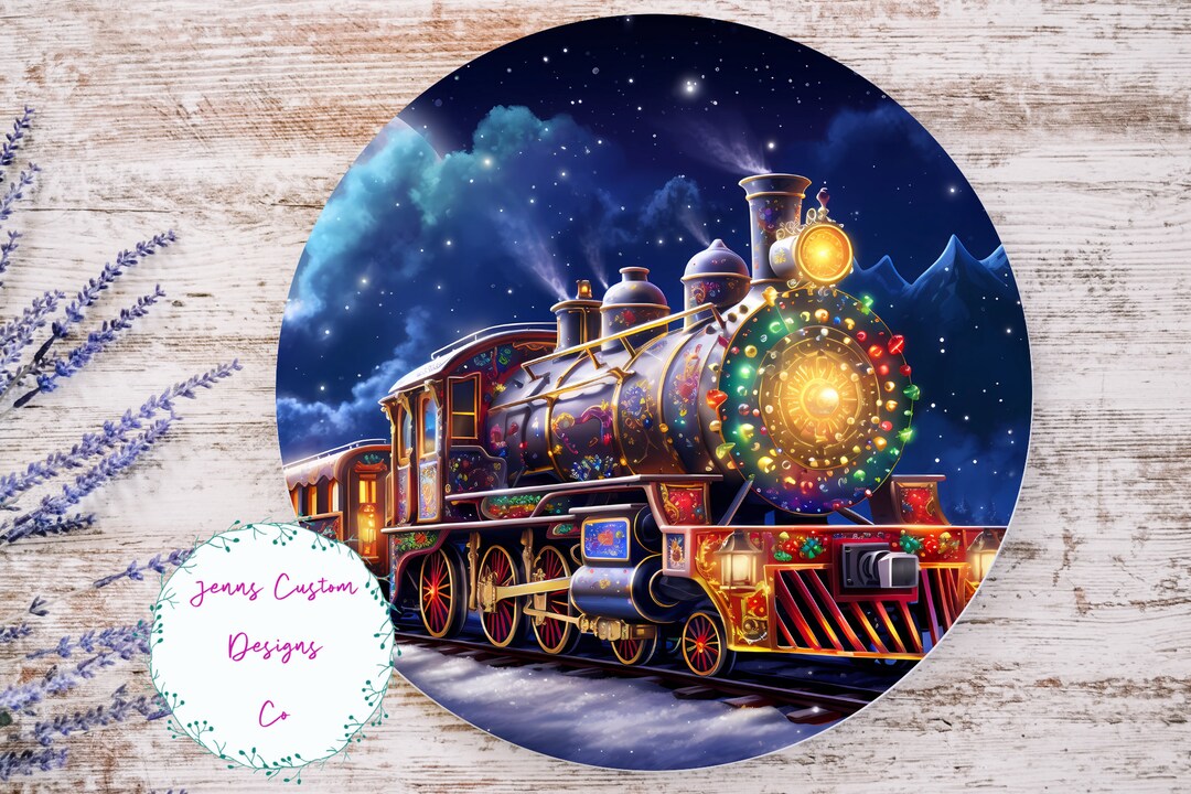 Christmas Train Sublimation Round Door Hanger Design PNG, Sublimation ...