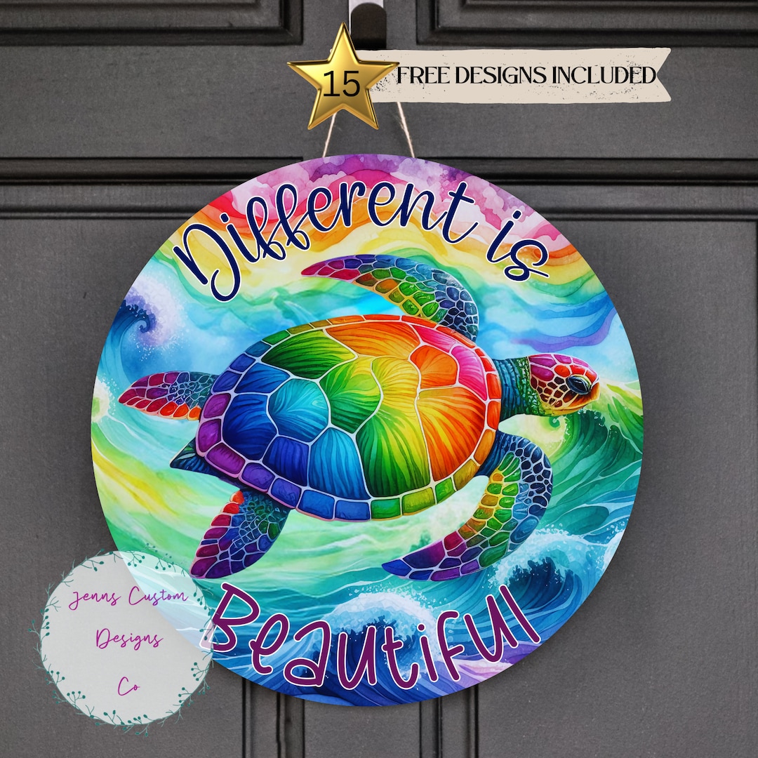 Autism Awareness, Rainbow Sea Turtle, Tropical Sublimation Round Door ...