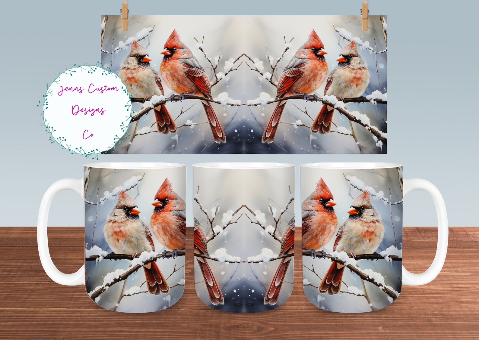 Cardinal Couple in Snow Mug Sublimation Design Digital Download PNG ...