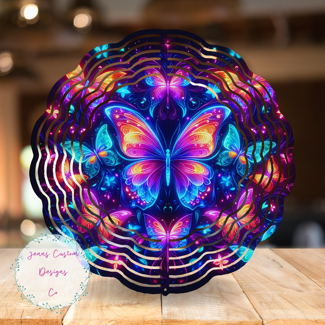 Neon Butterflies Wind Spinner PNG, Wind Spinner Sublimation Design ...