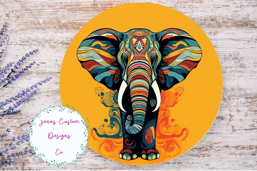 Retro Art Elephant Sublimation Round Door Hanger Design PNG ...