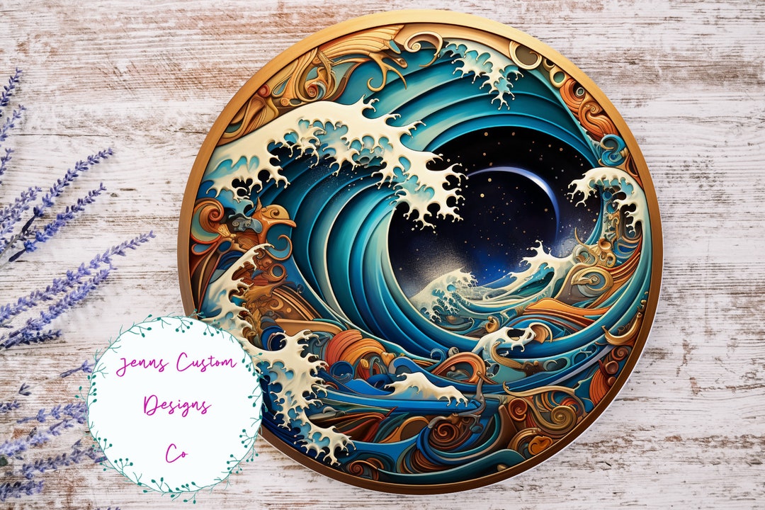 Abstract Colorful Wave Sublimation Round Door Hanger Design PNG ...