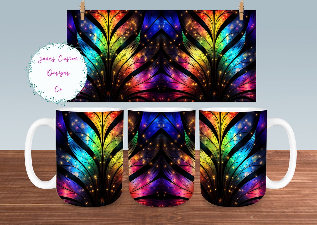 Vibrant Neon Feather Pattern Mug Sublimation Design Digital Download ...