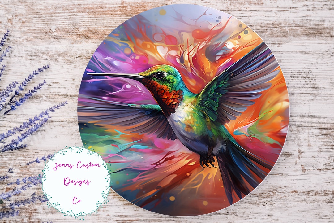 Sublimation Round Door Hanger Design PNG, Colorful Hummingbird ...