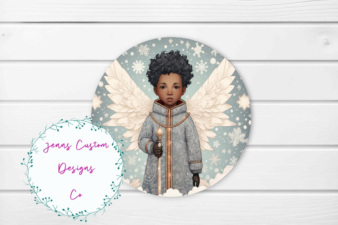 Boy Christmas Angel Sublimation Round Door Hanger Design PNG, Christmas ...