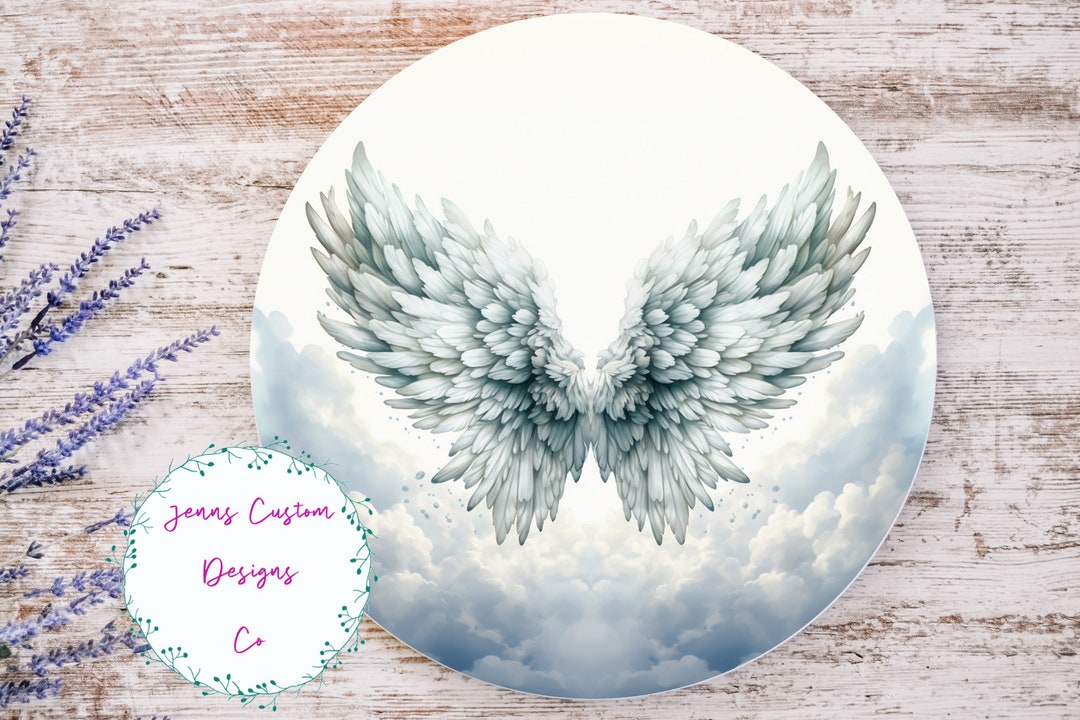 White and Blue Angel Wings Sublimation Round Ornament PNG Design ...