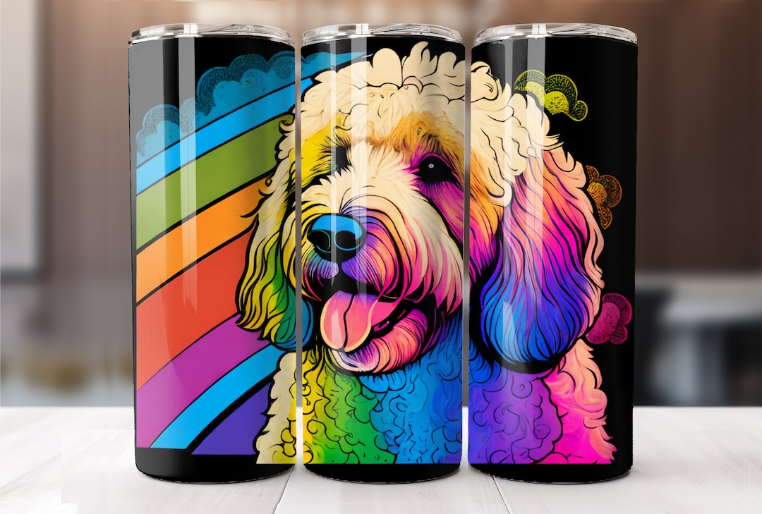Neon 1980's Inspired Goldendoodle 20 Oz Skinny Tumbler Sublimation ...