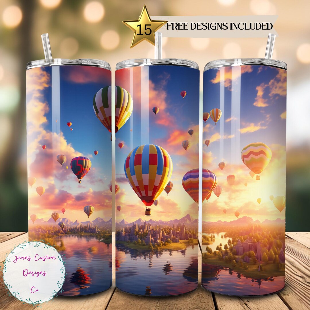 Soaring Hot Air Balloons Over Water 20 Oz Skinny Tumbler Sublimation ...