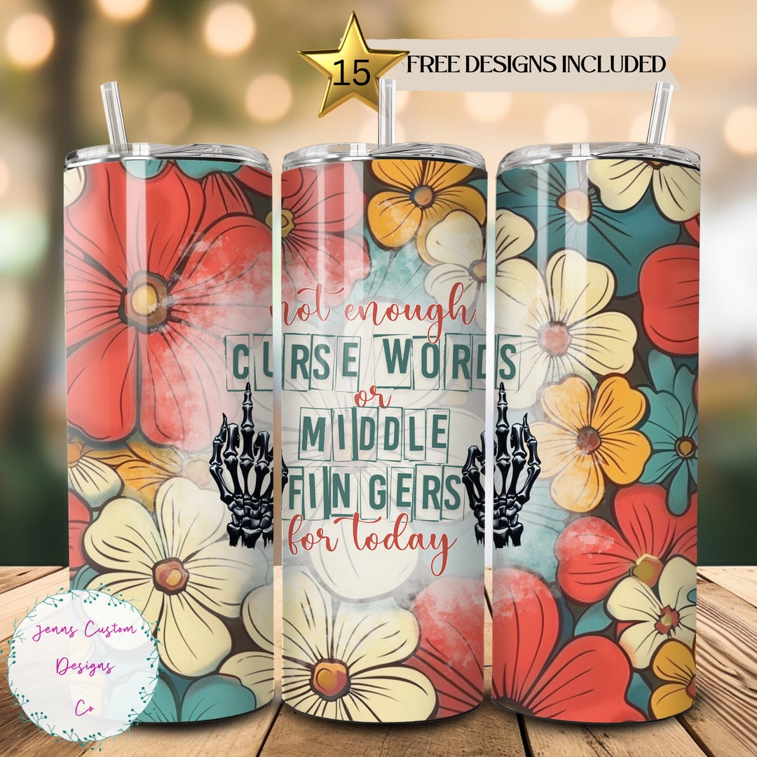 Skeleton Middle Finger, Snarky and Rude, Floral 20 Oz Skinny Tumbler ...