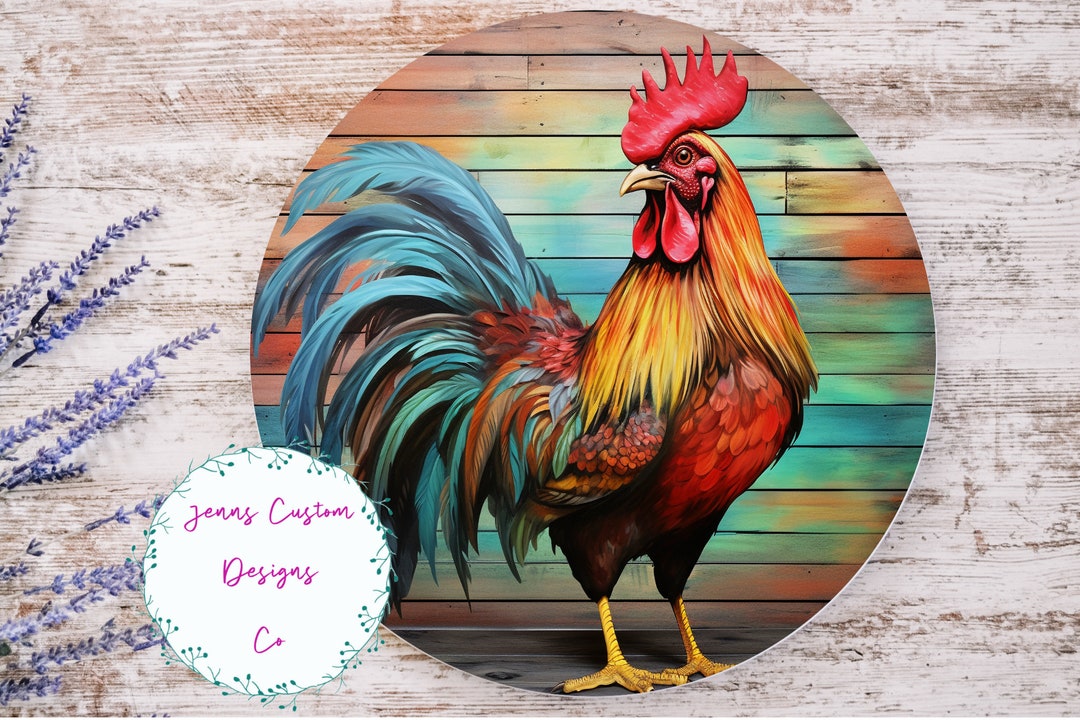 Colorful Rooster Sublimation Round Door Hanger Design PNG, Sublimation ...
