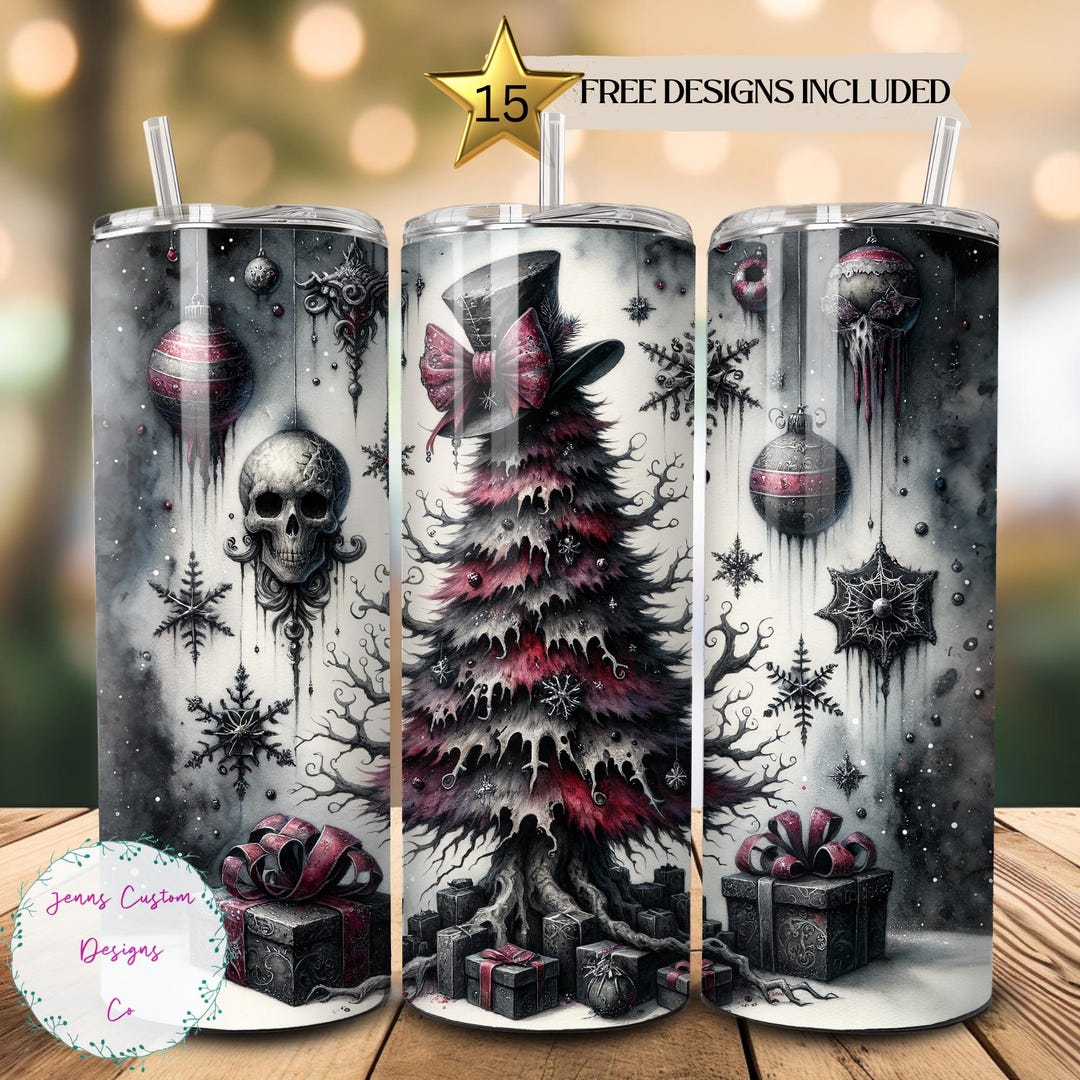 Goth Christmas Tree, Gothic Christmas Skinny Tumbler Sublimation Design ...