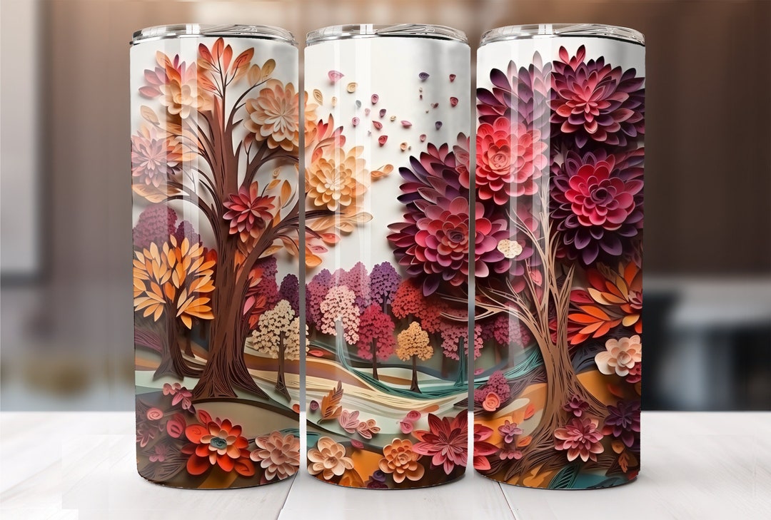 3D Quilled Fall Trees Scene 20 Oz Skinny Tumbler Sublimation Design ...