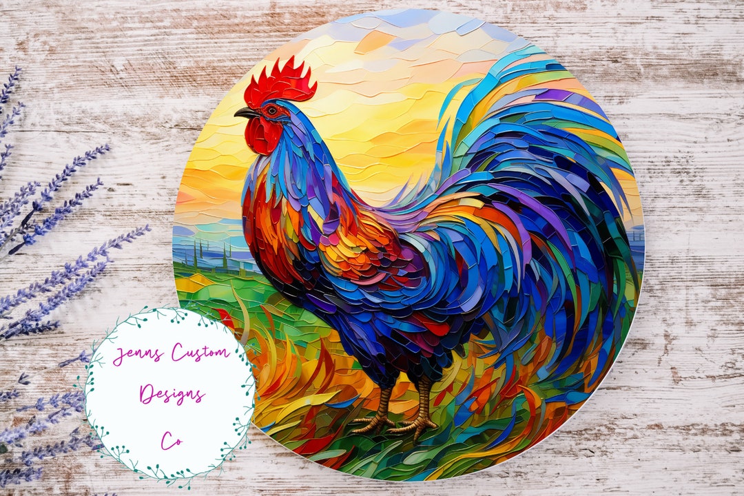 Colorful Rooster Sublimation Round Door Hanger Design PNG, Sublimation ...