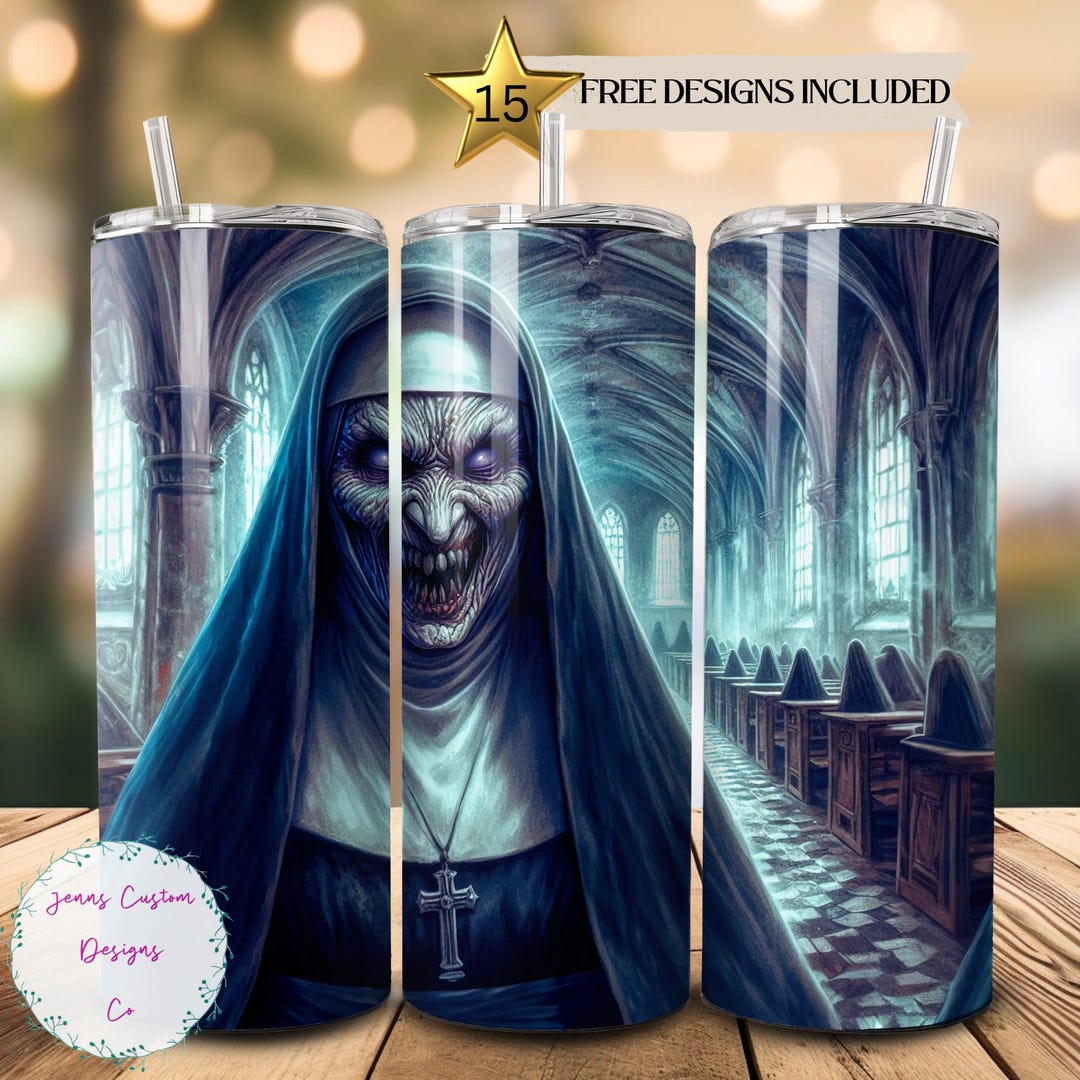 Scary Nun, Halloween, Spooky Season Skinny Tumbler Sublimation Design ...