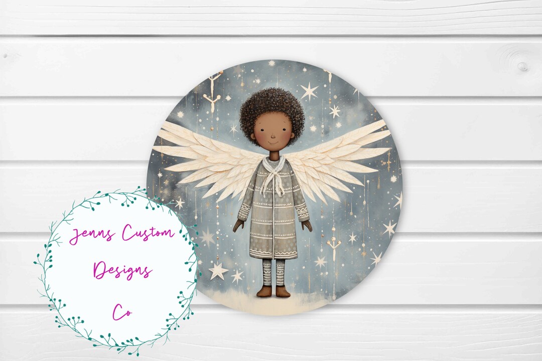 Boy Christmas Angel Sublimation Round Door Hanger Design PNG, Christmas ...