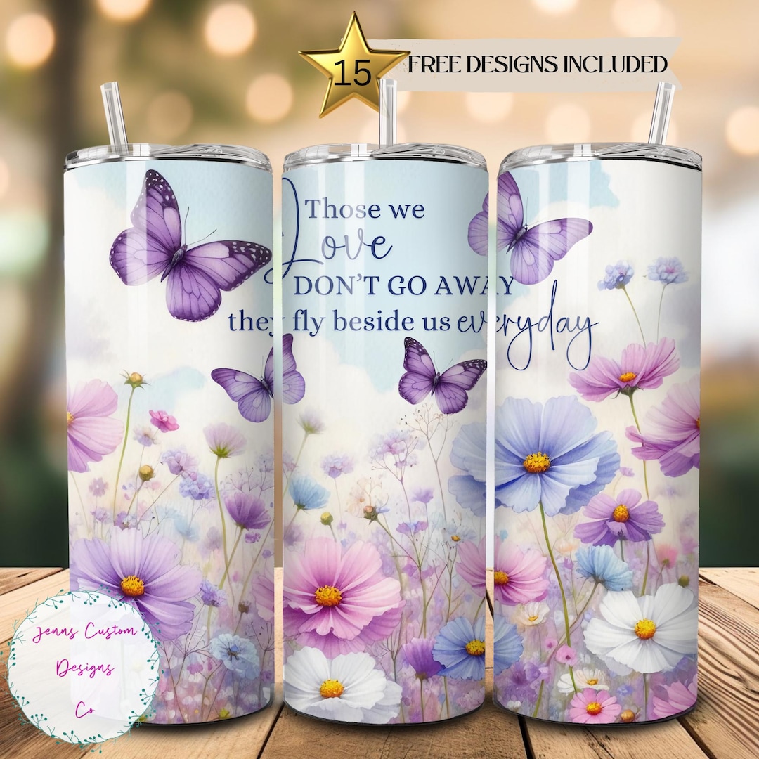 Purple Butterflies and Wildflowers, Grief 20 Oz Skinny Tumbler ...