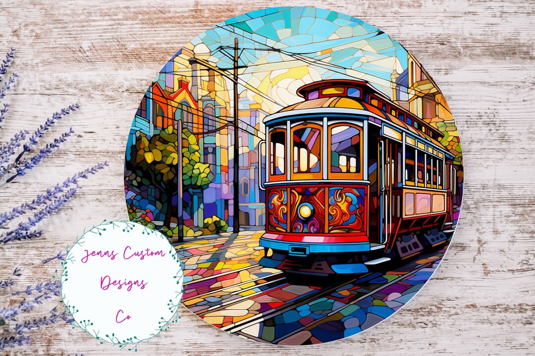 San Francisco Trolley Sublimation Round Door Hanger Design PNG ...