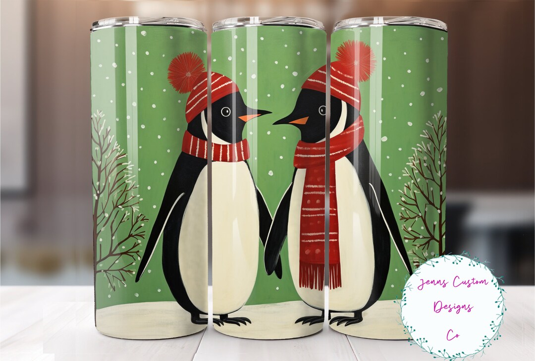 Cute Retro Penguins With Stocking Caps 20 Oz Skinny Tumbler Sublimation ...