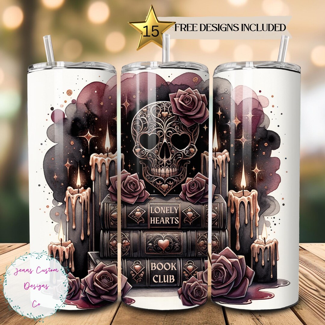 Goth Lonely Hearts Book Club Skinny Tumbler, Skull Sublimation Design ...
