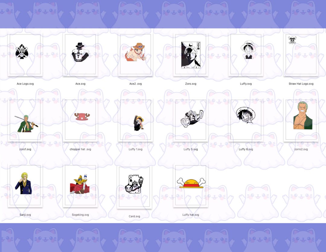 One Piece Highly Detailed Cut Files -16 SVG and PNG Bundle for Cricut ...