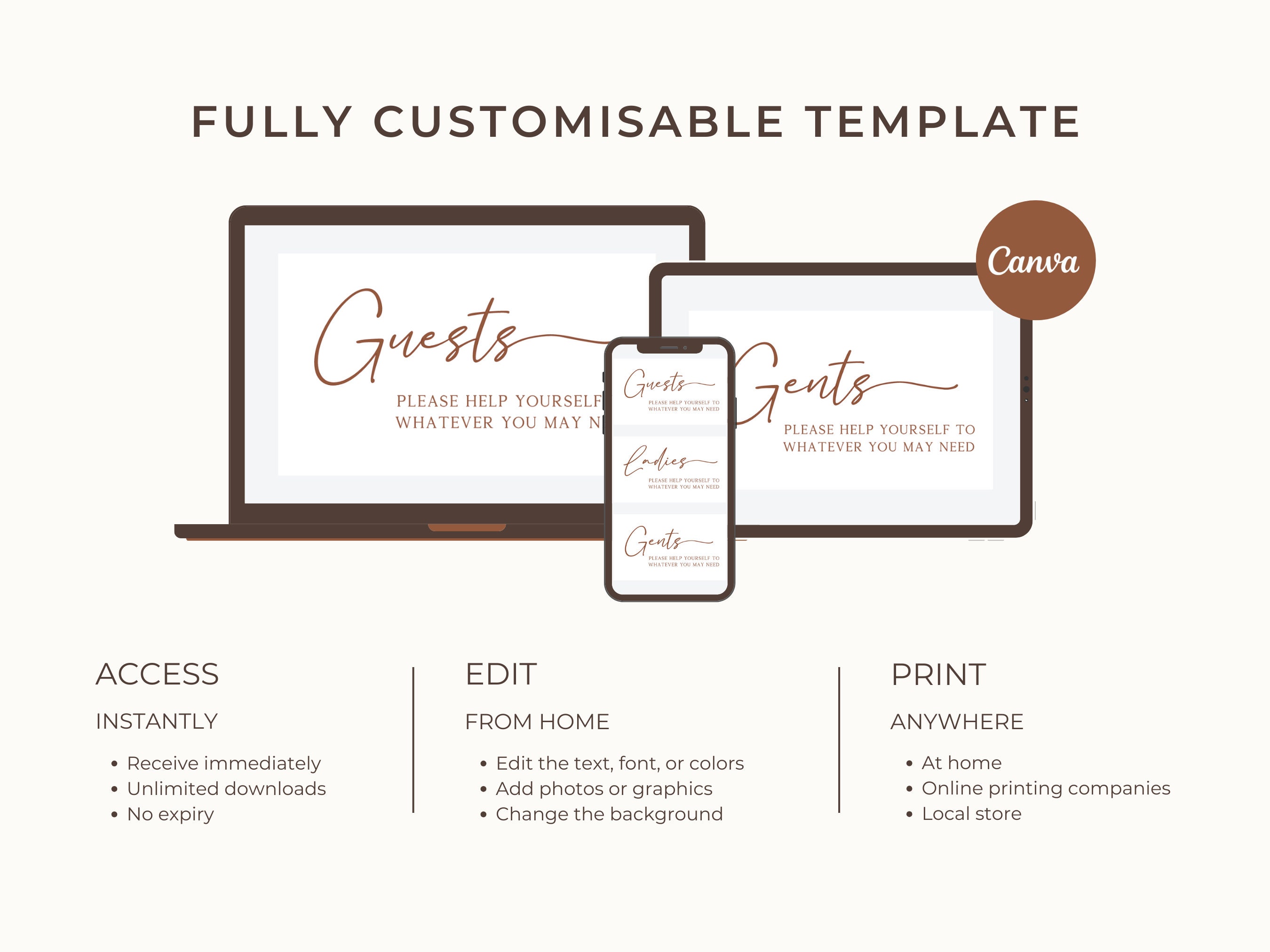 Bathroom Basket Sign Template, Editable Help Yourself Sign, Printable ...