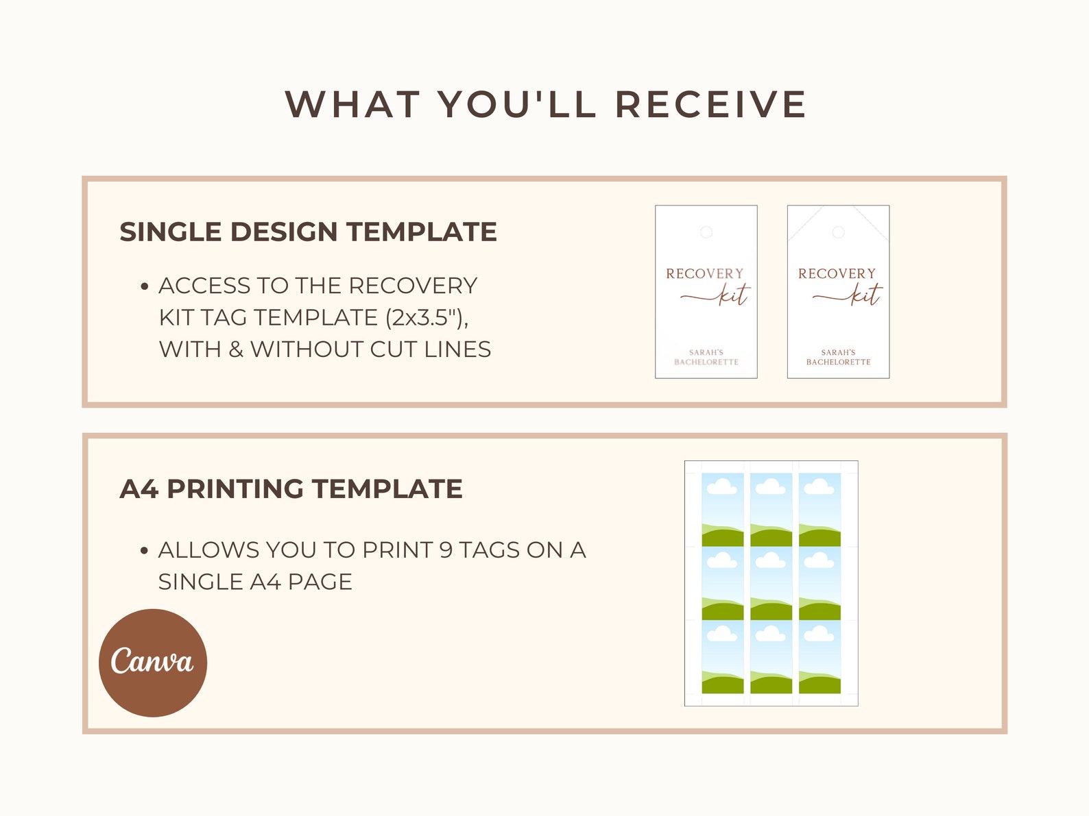 Recovery Kit Tag Template, Editable Wedding Hangover Kit Tag, Printable ...