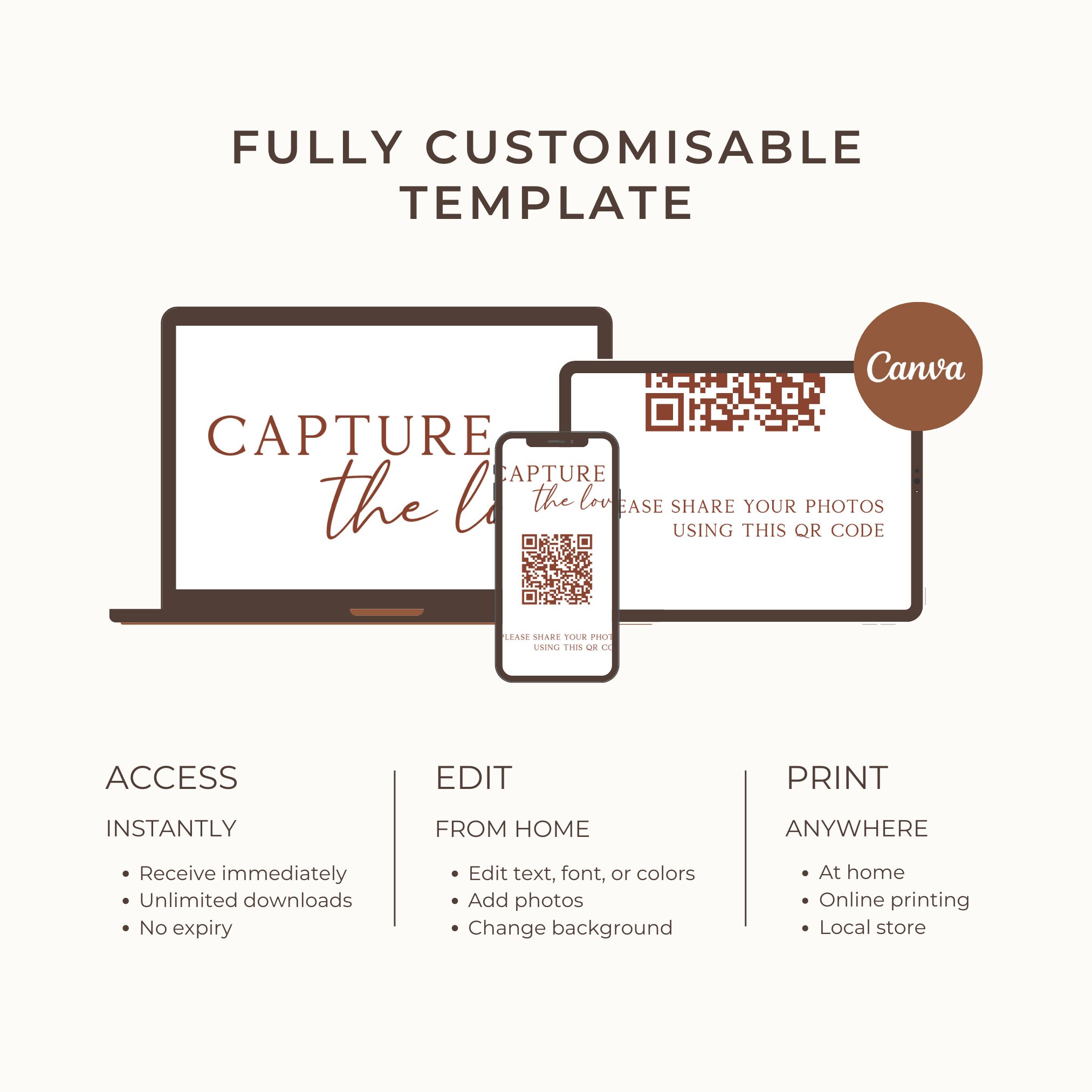 Capture the Love Wedding Sign Template QR Code Sign Share - Etsy